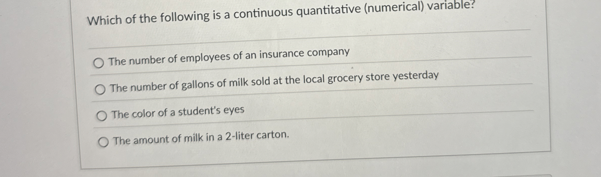 Which of the following is a continuous quantitative | Chegg.com