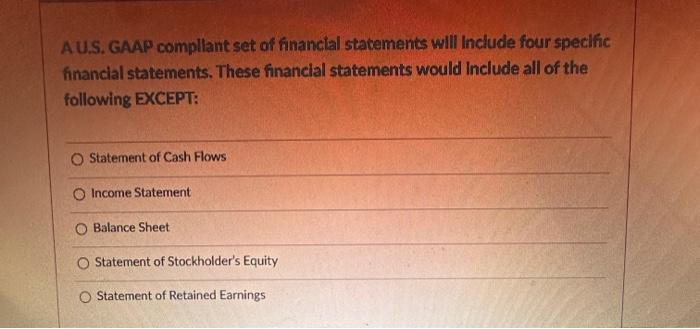 Solved A U.S. GAAP compliant set of financial statements | Chegg.com