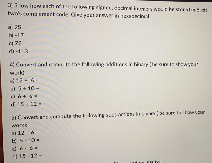 Solved 3) Show how each of the following signed, decimal | Chegg.com