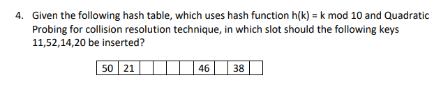 Solved Given the following hash table, which uses hash | Chegg.com