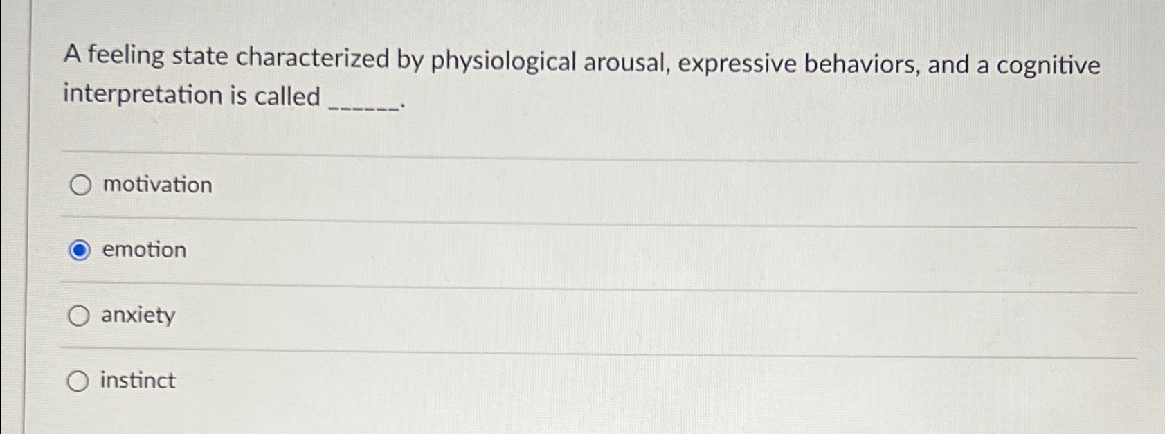 Solved A feeling state characterized by physiological | Chegg.com