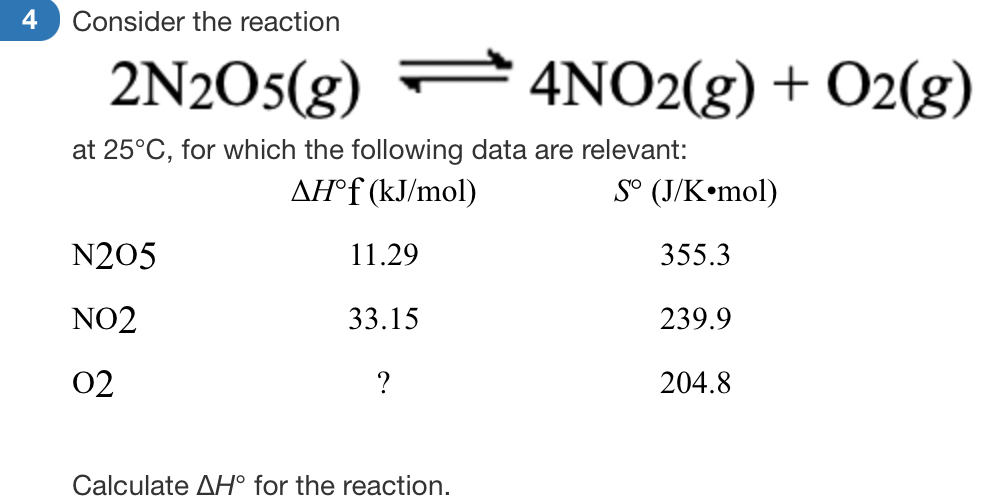 Solved 4 ﻿Consider the reaction2N2O5(g)⇌4NO2(g)+O2(g)at | Chegg.com
