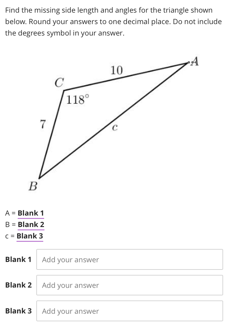 Solved Find the missing side length and angles for the | Chegg.com