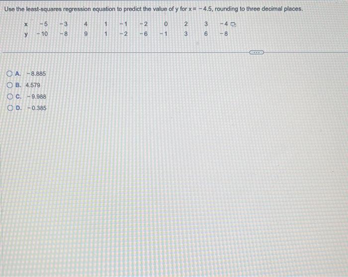 Solved Use the least-squares regression equation to predict | Chegg.com