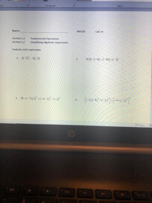 Solved Parah Name: MA10S Lab 14 Section 5.1 Section 52 | Chegg.com