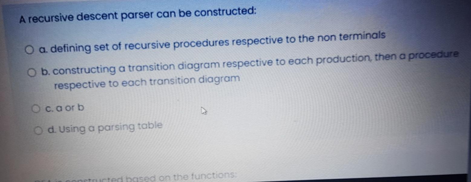 Solved A recursive descent parser can be constructed: O a | Chegg.com Solved A recursive descent parser can be constructed: O a | Chegg.com