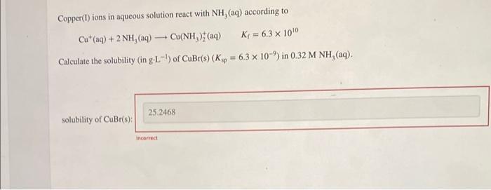 Solved Copper(I) ions in aqueous solution react with NH3(aq) | Chegg.com