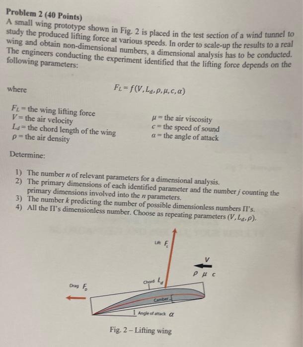 Solved Problem 2 (40 Points) A small wing prototype shown in | Chegg.com