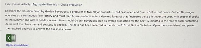 Solved Excel Online Activity: Aggregate Planning - Chase | Chegg.com