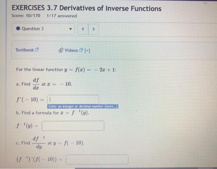 Solved EXERCISES 3.7 Derivatives of Inverse Functions Score: | Chegg.com