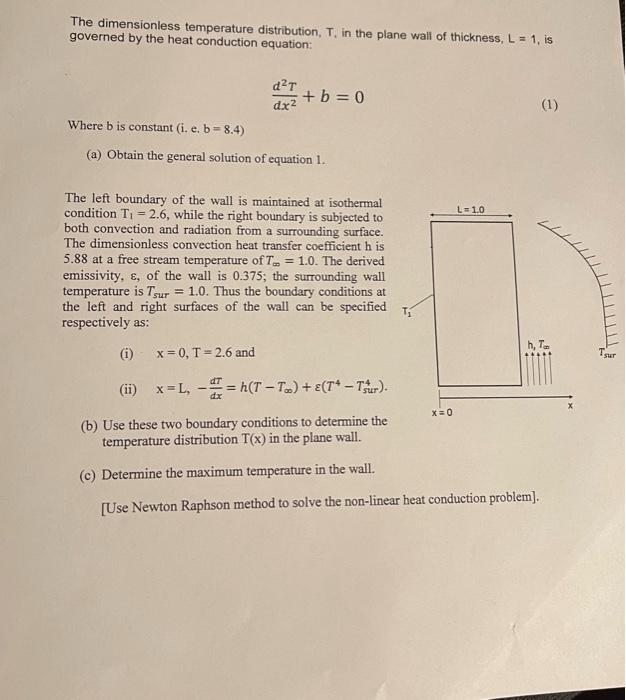 Solved The dimensionless temperature distribution, T, in the | Chegg.com