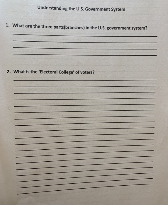Solved Understanding the U.S. Government System 1. What are | Chegg.com