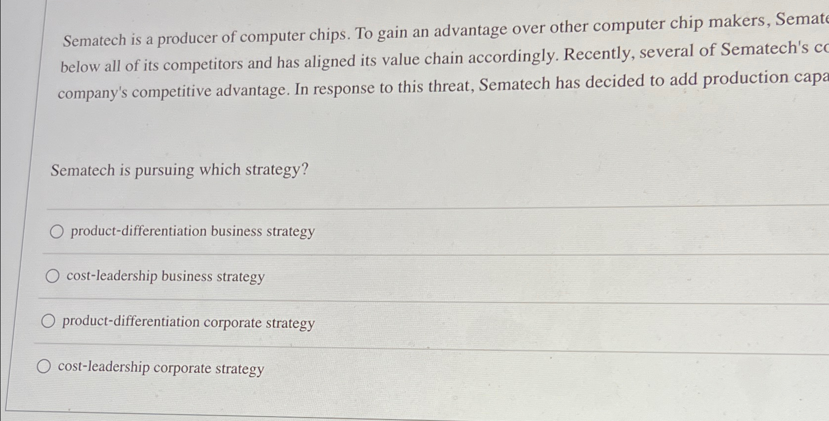 Solved Sematech is a producer of computer chips. To gain an | Chegg.com
