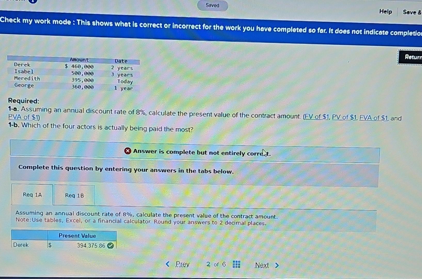 Solved Check my work mode: This shows what is correct or | Chegg.com