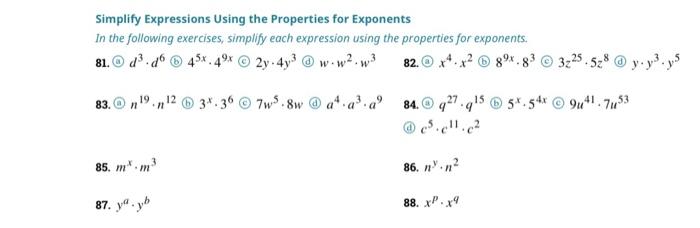 Solved Simplify Expressions Using the Properties for | Chegg.com