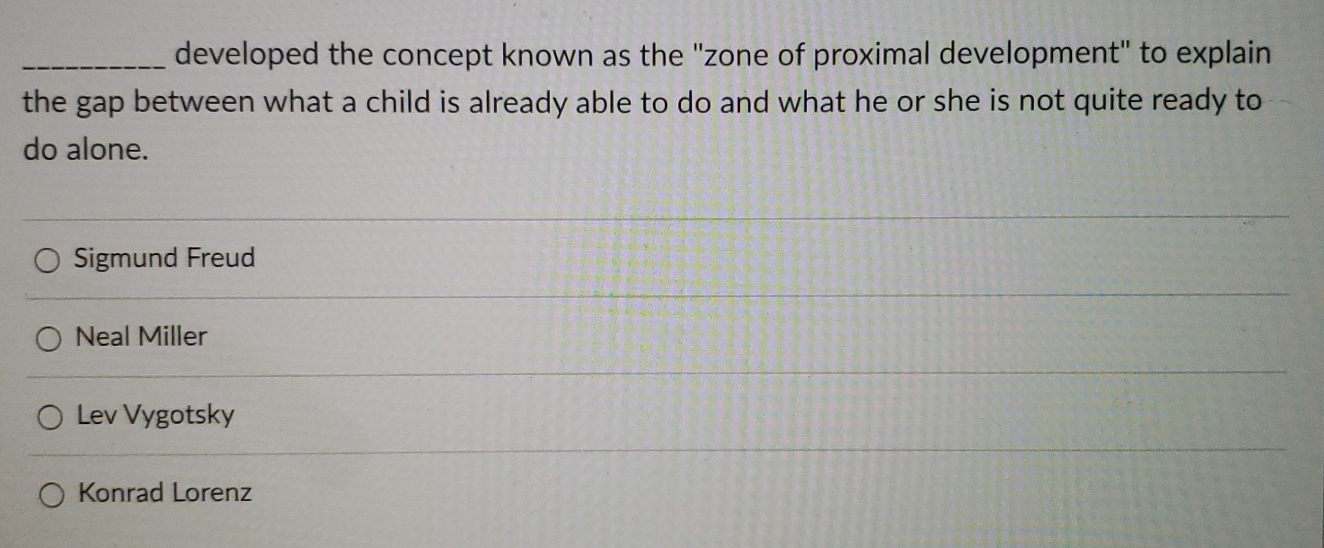 Solved developed the concept known as the "zone of proximal | Chegg.com