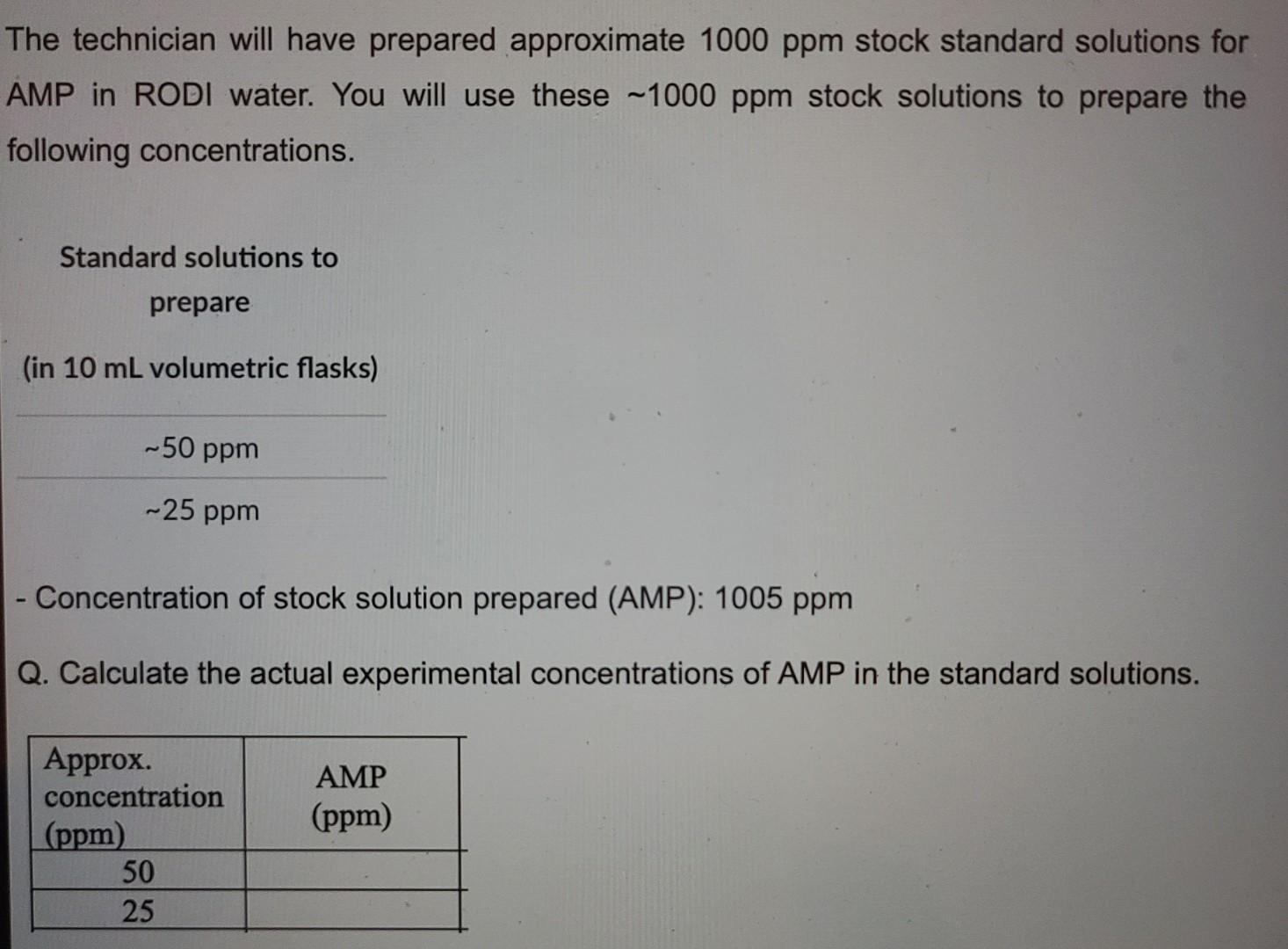 Solved The technician will have prepared approximate 1000ppm | Chegg.com