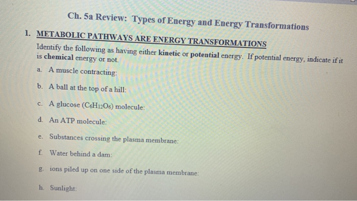 Solved Ch. 5a Review: Types of Energy and Energy | Chegg.com