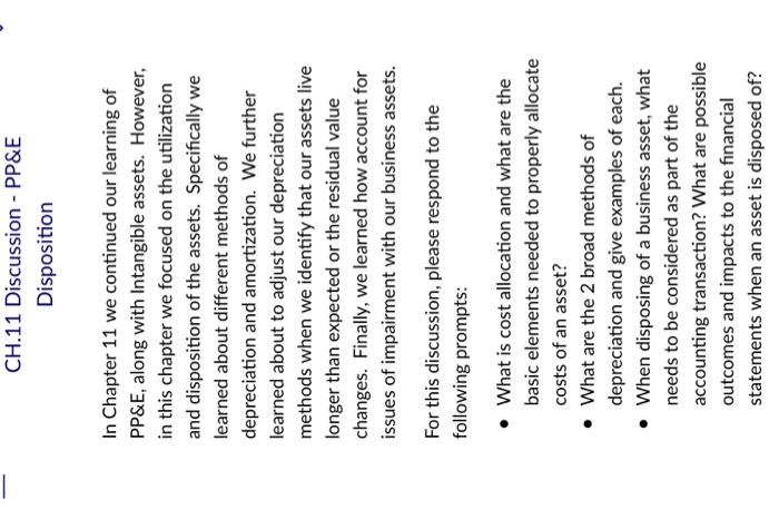 Solved Disposition In Chapter 11 we continued our learning | Chegg.com