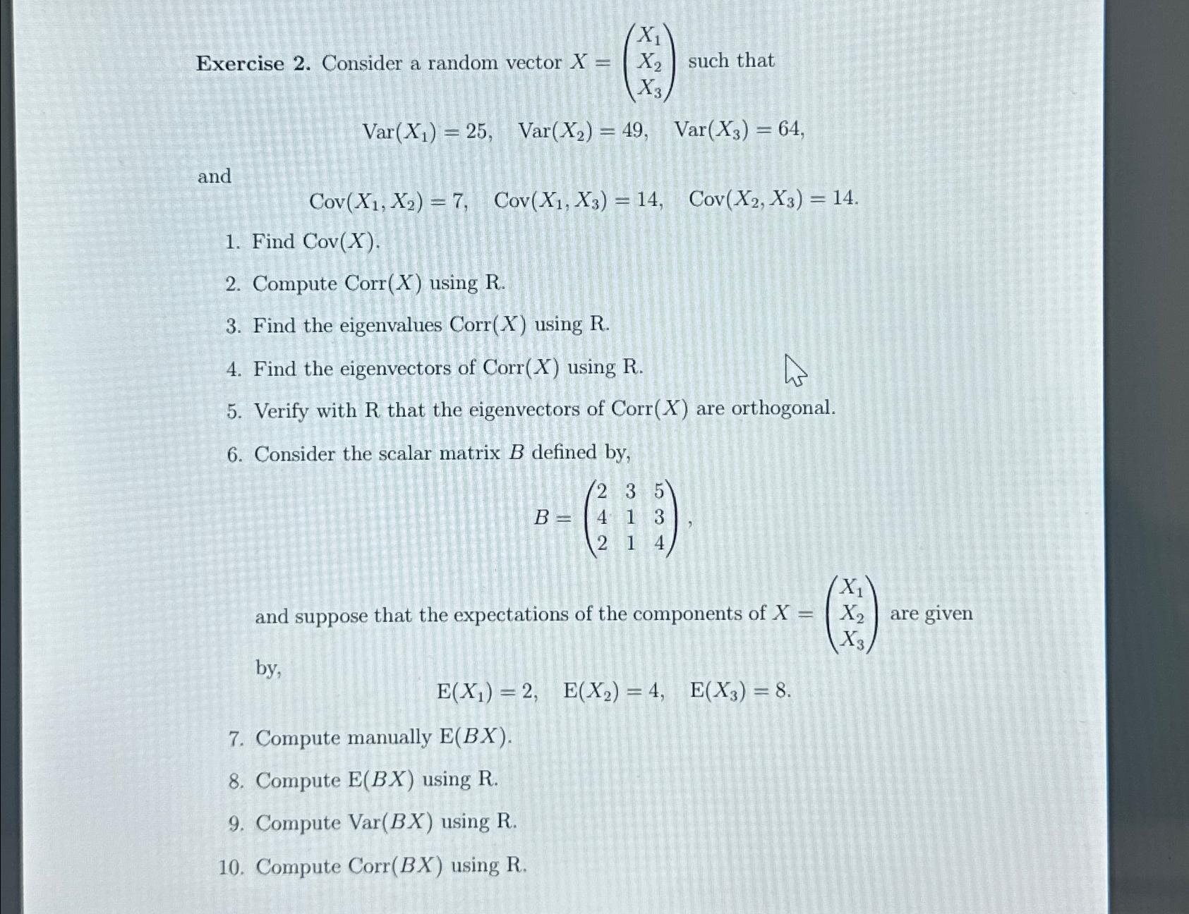 Solved Exercise 2. ﻿Consider a random vector | Chegg.com