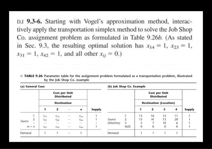 Solved D,1 9.3-6. Starting with Vogel's approximation | Chegg.com