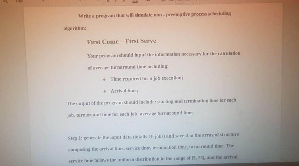 Solved Write a program that will simulate non - preemptive | Chegg.com
