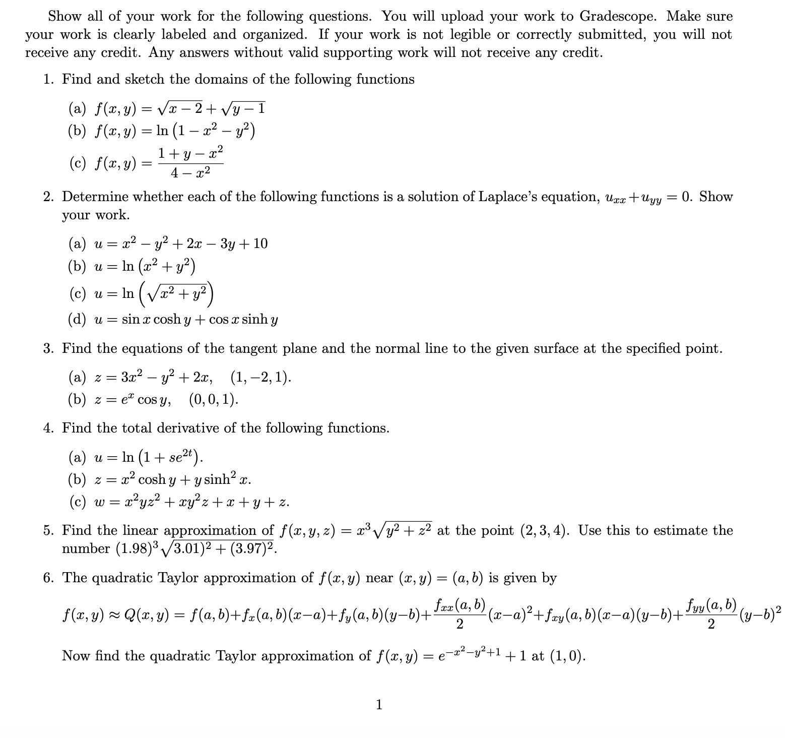 Solved Show all of your work for the following questions. | Chegg.com