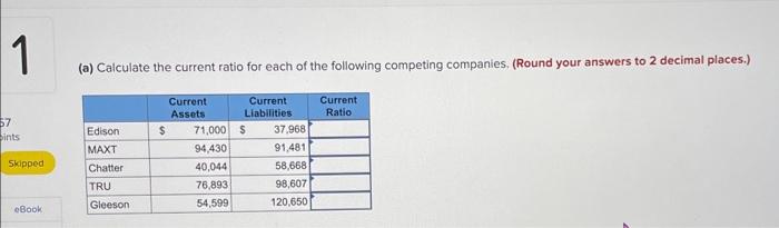 Solved (a) Calculate the current ratio for each of the | Chegg.com