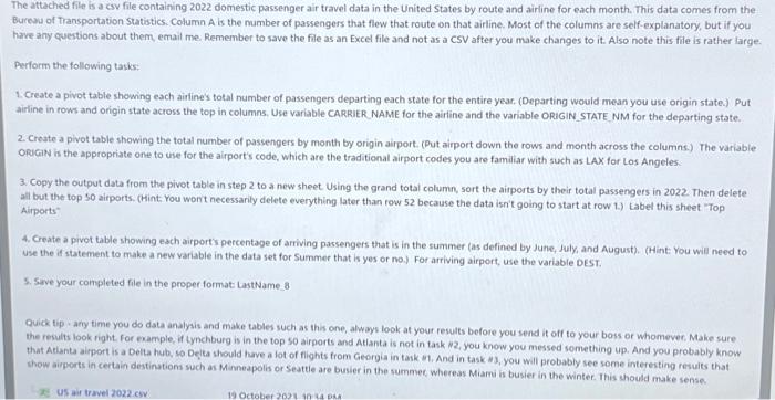 Solved The attached file is a csv file containing 2022 | Chegg.com