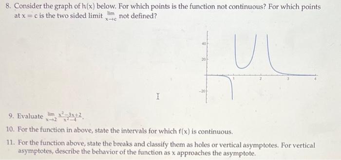 Solved 8. Consider the graph of h(x) below. For which points | Chegg.com
