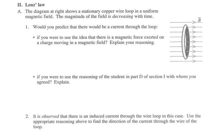 Solved I. Lenz' law A. The diagram at right shows a | Chegg.com