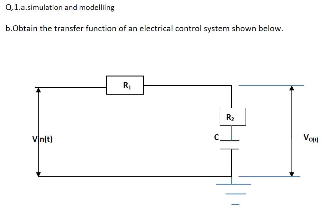 Solved Q.1.a.simulation and modellilng b.Obtain the transfer | Chegg.com
