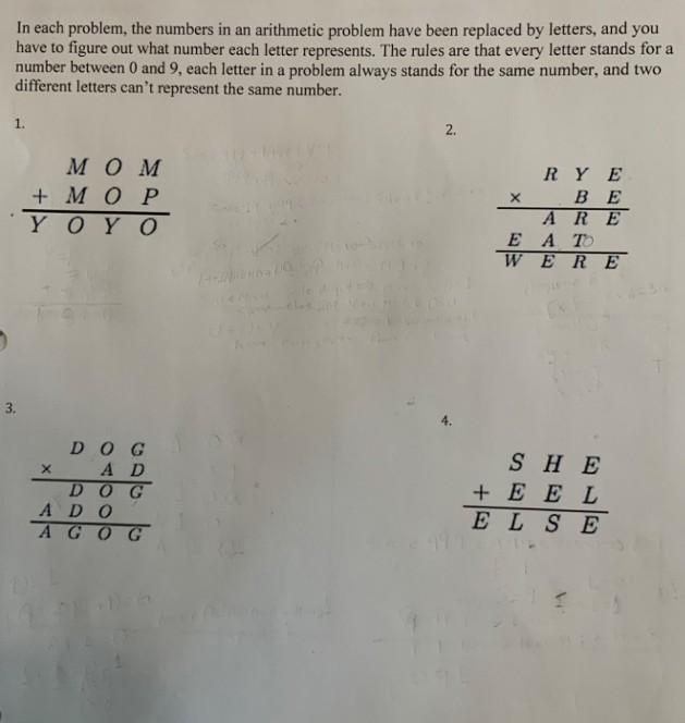 Solved In each problem, the numbers in an arithmetic problem | Chegg.com