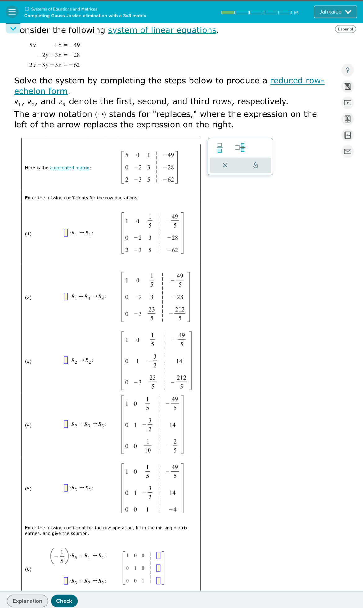 Solved 5x+z=-49-2y+3z=-282x-3y+5z=-62Solve the system by | Chegg.com