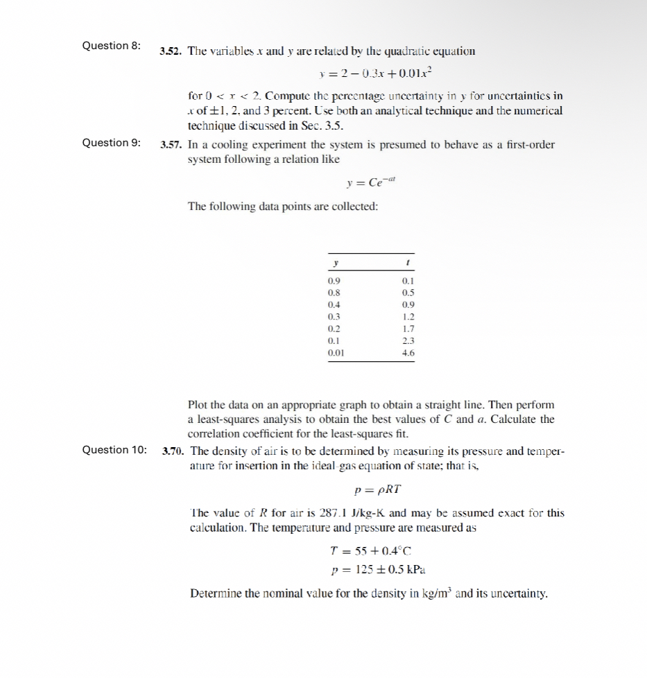 Question 8:3.52. ﻿The variables x ﻿and y ﻿are related | Chegg.com