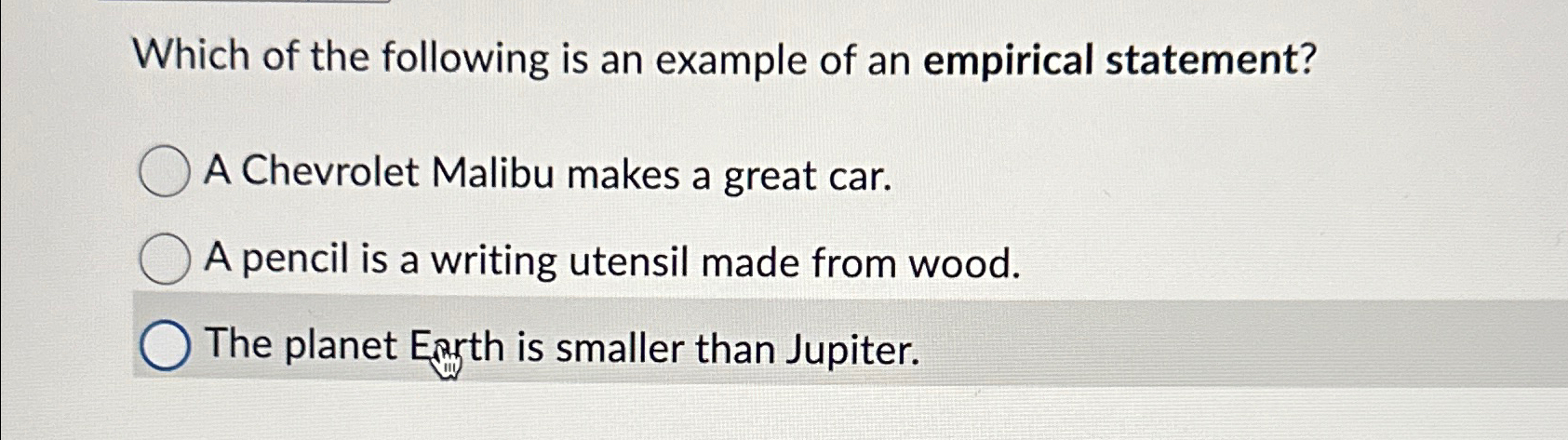Solved Which of the following is an example of an empirical | Chegg.com
