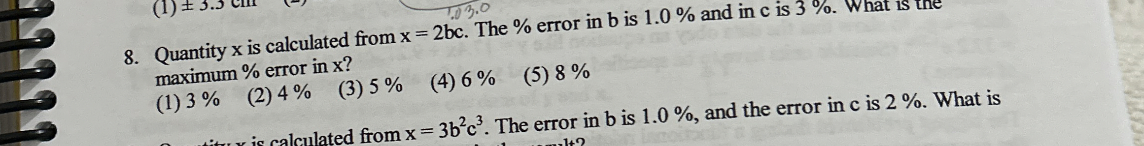 Solved Quantity x ﻿is calculated from x=2bc. ﻿The % ﻿error | Chegg.com