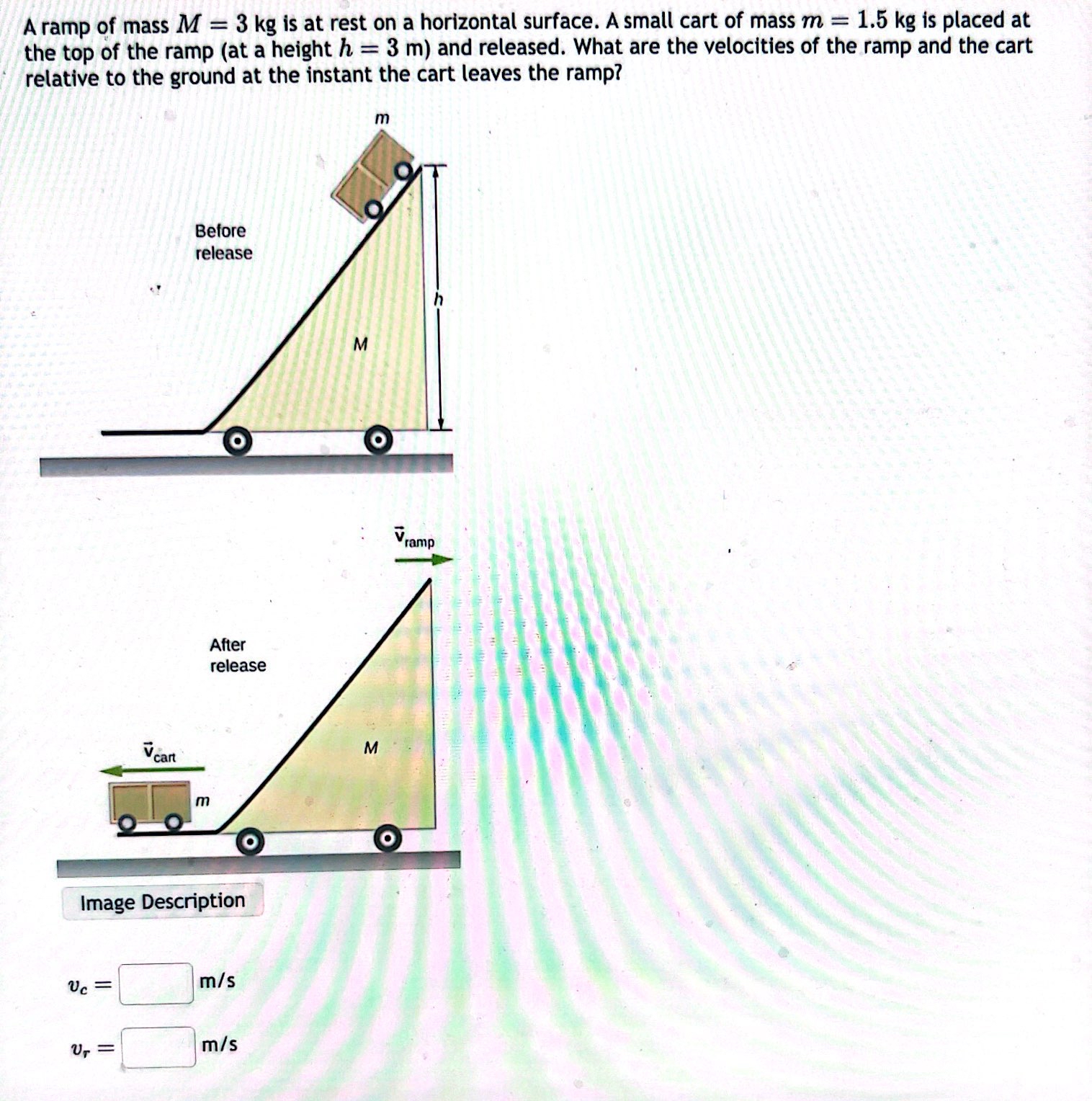 Solved A ramp of mass M=3kg ﻿is at rest on a horizontal | Chegg.com