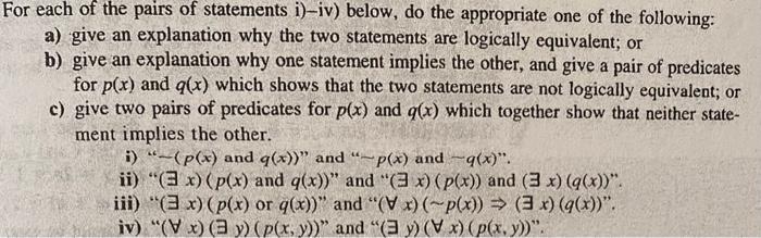 Solved Gor each of the pairs of statements i)-iv) below, do | Chegg.com