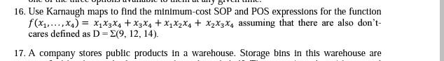 Solved 16. Use Karnaugh maps to find the minimum-cost SOP | Chegg.com