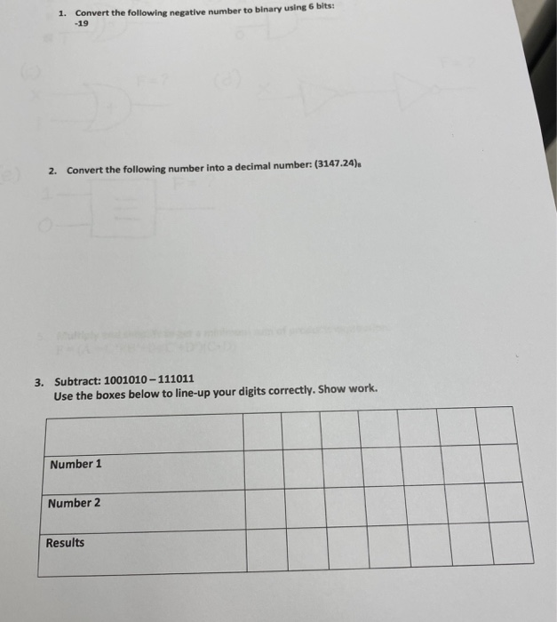 Solved 1. Convert the following negative number to binary | Chegg.com