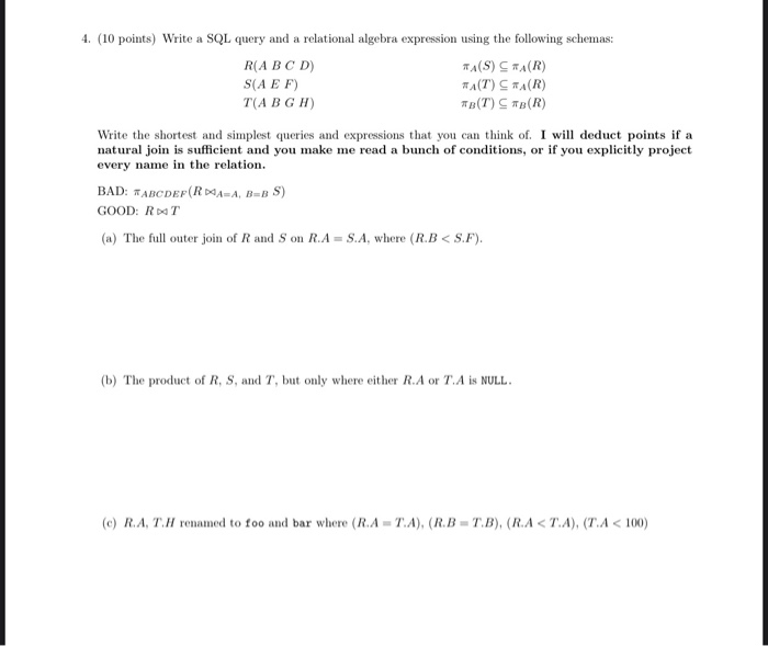 Solved 4 10 Points Write A Sql Query And A Relational