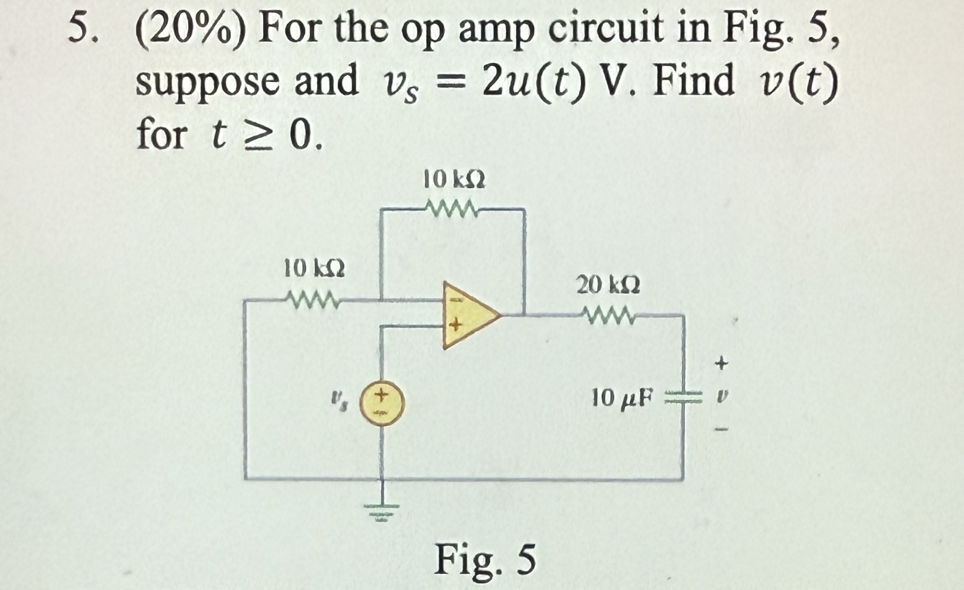 (20%) ﻿For the op amp circuit in Fig. 5, ﻿suppose and | Chegg.com