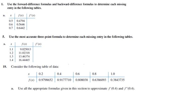 Solved 1. Use the forward-difference formulas and | Chegg.com