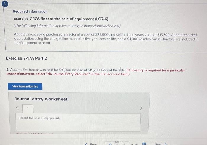 Solved Required information Exercise 7-17A Record the sale | Chegg.com