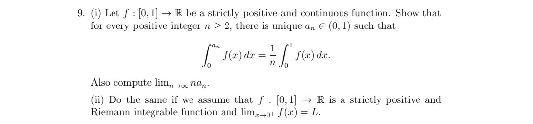 Solved (i) ﻿Let f:[0,1]→R ﻿be a strictly positive and | Chegg.com