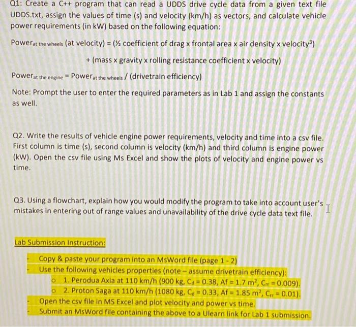 Solved Q1: Create a C++ program that can read a UDDS drive | Chegg.com