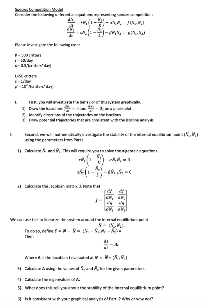 Solved Species Competition ModelConsider the following | Chegg.com