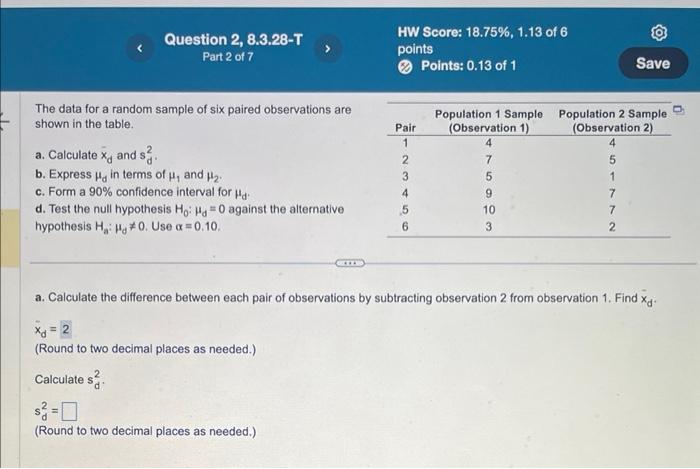 Solved The data for a random sample of six paired | Chegg.com