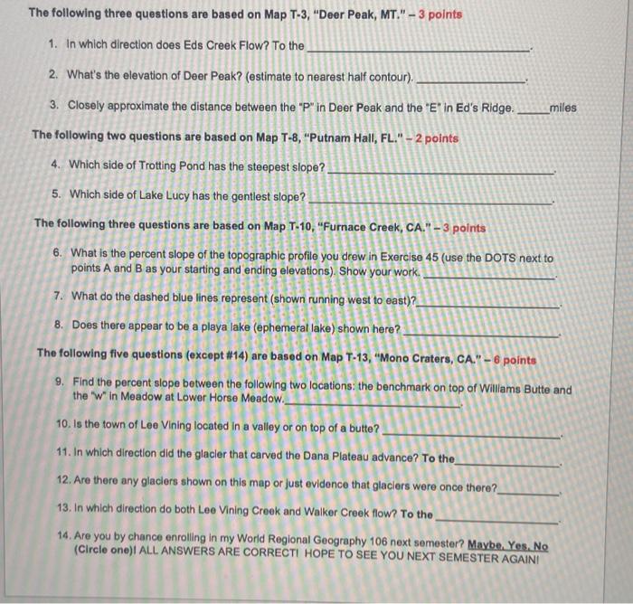 Solved The following three questions are based on Map T-3, | Chegg.com